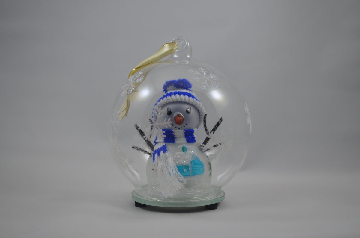 Light-up Snowman Glass Globe Ornament (Blue Hat) – Bohemia Gifts & Crystals