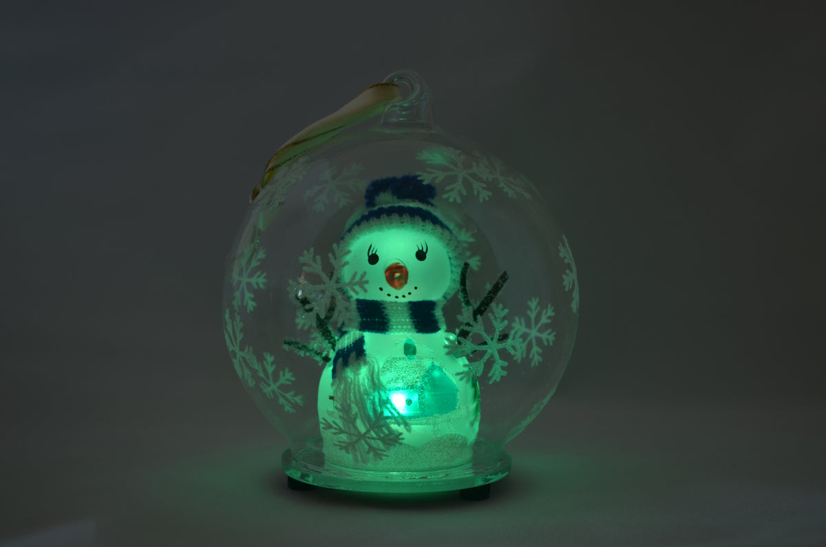 Light-up Snowman Glass Globe Ornament (Blue Hat) – Bohemia Gifts & Crystals